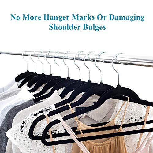 NAMCYANLY 10 Pack Non-Slip Velvet Flocked Clothes Hangers Suit Hangers Black Gray Durable 360 Degree Chrome Swivel Hook (45x23.5x0.5cm/17.71"x9.25"x0.2", Black, 10 Pack)