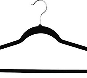 NAMCYANLY 10 Pack Non-Slip Velvet Flocked Clothes Hangers Suit Hangers Black Gray Durable 360 Degree Chrome Swivel Hook (45x23.5x0.5cm/17.71"x9.25"x0.2", Black, 10 Pack)