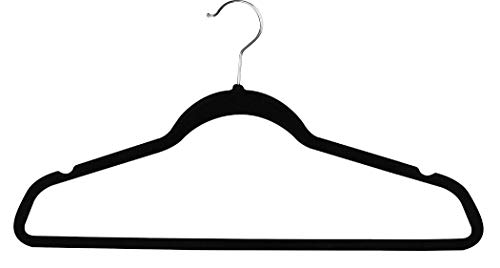 NAMCYANLY 10 Pack Non-Slip Velvet Flocked Clothes Hangers Suit Hangers Black Gray Durable 360 Degree Chrome Swivel Hook (45x23.5x0.5cm/17.71"x9.25"x0.2", Black, 10 Pack)