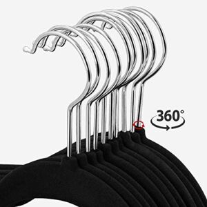 NAMCYANLY 10 Pack Non-Slip Velvet Flocked Clothes Hangers Suit Hangers Black Gray Durable 360 Degree Chrome Swivel Hook (45x23.5x0.5cm/17.71"x9.25"x0.2", Black, 10 Pack)