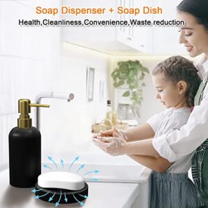 LKKL Bathroom Accessory Set 6 Pcs-Bathroom Accessories Sets Complete with Soap Dispenser,Toothbrush Holder,Rinse Cup,Soap Dish,Cotton Swab Canisters -for Bathroom Décor and Organization(Black)