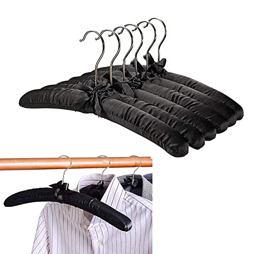 15 Inch Large Black Satin Padded Hangers for Women Clothing Women Padded Coat Hangers- Foam Hanger Non Slip Satin Canvas Covers for Adults Wedding Bridesmaid (Pack of 6)