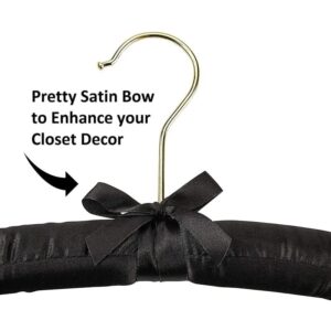 15 Inch Large Black Satin Padded Hangers for Women Clothing Women Padded Coat Hangers- Foam Hanger Non Slip Satin Canvas Covers for Adults Wedding Bridesmaid (Pack of 6)