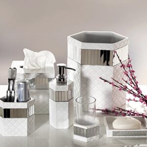 Creative Scents White Bathroom Accessories Set - Decorative 6 Piece Bathroom Accessory Set Features: Trash Can, Tissue Cover, Soap Dispenser, Toothbrush Holder, Tumbler & Soap Dish (Quilted Mirror)