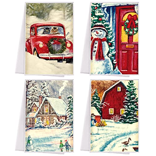 4 Pieces Christmas Hand Towel Christmas Dish Towels Kitchen Towels Bathroom Hand Towel Farmhouse Snowman Truck Christmas Decor Holiday Hand Towels for Bathroom, Home, Kitchen Drying and Cleaning