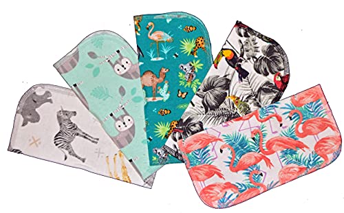 1 Ply Printed Flannel Little Wipes 8x8 Inches Set of 5 Zoological Wildlife