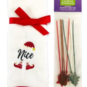 Serafina Home Holiday Christmas Fingertip Towels: White Terry Cotton Embroidered Naughty Nice Elf Hats with Red Border