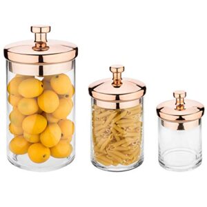 MyGift 6 Piece Clear Glass Apothecary Jar Set with Copper Lid - Decorative Kitchen and Bath Storage Canisters, Wedding Centerpiece Jars, Candy Buffet with Lids