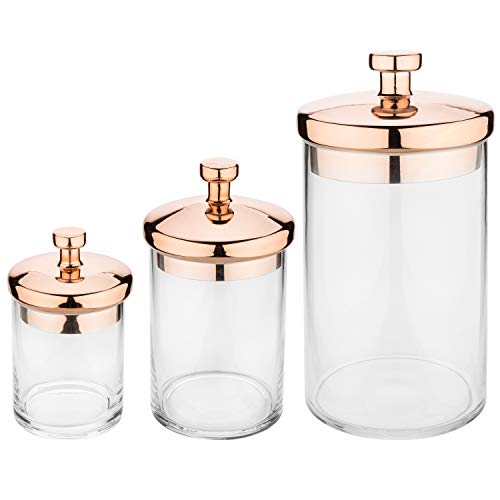 MyGift 6 Piece Clear Glass Apothecary Jar Set with Copper Lid - Decorative Kitchen and Bath Storage Canisters, Wedding Centerpiece Jars, Candy Buffet with Lids