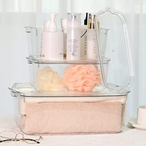 ANMINY 3PCS Clear Plastic Storage Bins Stackable Lidded Storage Boxes Baskets Cubes with Handles Removable Lids Decorative Home Kitchen Closet Shelf Organizer Clothes Towel Blanket Kid Toy Containers