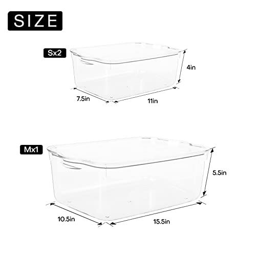 ANMINY 3PCS Clear Plastic Storage Bins Stackable Lidded Storage Boxes Baskets Cubes with Handles Removable Lids Decorative Home Kitchen Closet Shelf Organizer Clothes Towel Blanket Kid Toy Containers