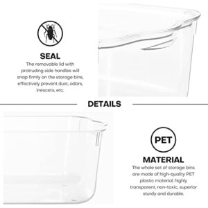 ANMINY 3PCS Clear Plastic Storage Bins Stackable Lidded Storage Boxes Baskets Cubes with Handles Removable Lids Decorative Home Kitchen Closet Shelf Organizer Clothes Towel Blanket Kid Toy Containers