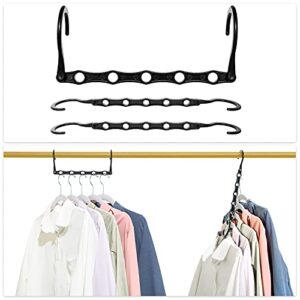 timirog space saving hangers closet organizers, plastic magic hangers closet storage space saver wardrobe clothes hangers organizer black, 6 pack