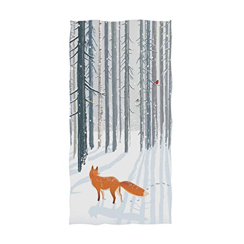 ZzWwR Winter Forest Birch Trees Fox Birds Soft Large Decorative Eco-Friendly Luxury Quick-Dry Hand Towel Multipurpose for Bathroom, Hotel, Gym and Spa (16" x 30")