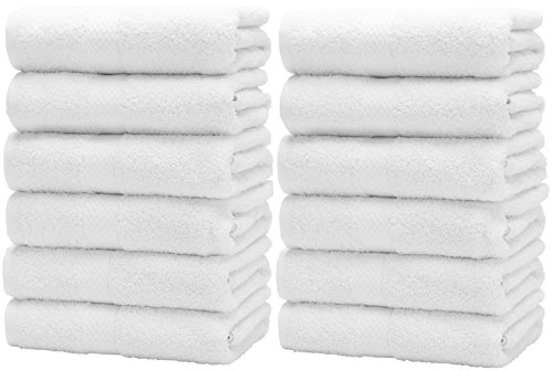 White Washcloths Face Towels for Bath 100% Cotton 13" x 13" (12 Pack)