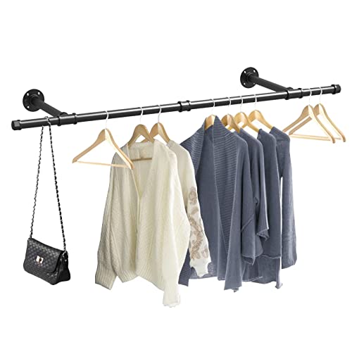 Omsaca Wall Mounted Clothes Rack, Industrial Pipe Closet Rod, Space-Saving Clothing Rack For Hanging Clothes, Heavy Duty Metal Hanging Bar For Closet, Laundry Room, Garment Retail Display-A pipe cap