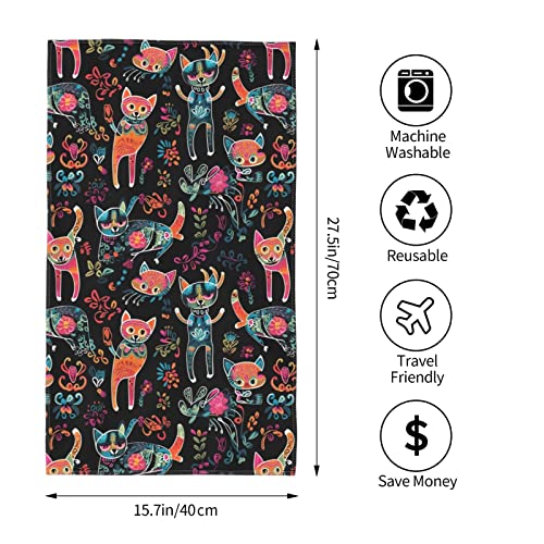 Heantstoy Day of The Dead Cat Kitten Sugar Skull Hand Towel Soft Bath Towel Kitchen Tea Dish Towels Bathroom Decorations Housewarming Gifts 27.5in X 15.7in