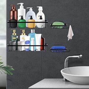 oudvaker 4 pack shower caddy shelf organizer rack with shower soap holder wall self adhesive suction bathroom set decor organization shelves kitchen storage spice rack, black