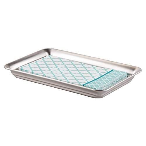 iDesign Metal Vanity Tray, Non-Slip Guest Towel Board for Bathroom, Kitchen, Office, Craft Room, Countertops, Closets, 6.5" x 10" x 1", Brushed Stainless Steel