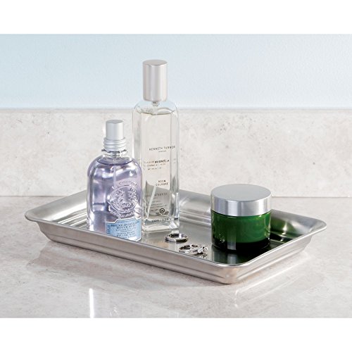 iDesign Metal Vanity Tray, Non-Slip Guest Towel Board for Bathroom, Kitchen, Office, Craft Room, Countertops, Closets, 6.5" x 10" x 1", Brushed Stainless Steel