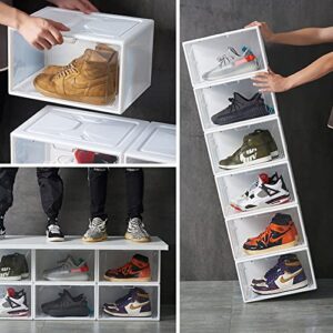 Shoe Storage Boxes Organizers 15" x 11" x 9.25" Extra Large Size Sneaker Display Shoe Containers Clear Plastic Stackable with Lids Magnetic Side Opening Door for Collection Display (6 Pack, Black)