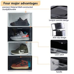 Shoe Storage Boxes Organizers 15" x 11" x 9.25" Extra Large Size Sneaker Display Shoe Containers Clear Plastic Stackable with Lids Magnetic Side Opening Door for Collection Display (6 Pack, Black)