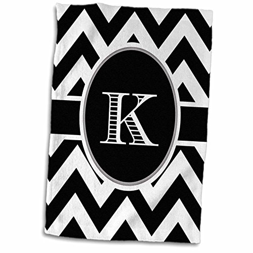 3D Rose Black and White Chevron Monogram Initial K Hand Towel, 15" x 22", Multicolor