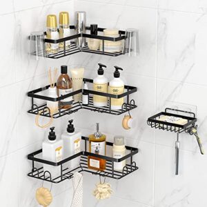 sixdove 3-pack corner shower caddy- corner shower shelf with 1 soap holder, adhesive shower organizer with 18 hooks, no drilling rustproof stainless steel shower rack shelves for bathroom & kitchen