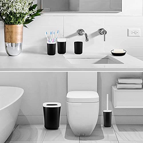 DUFU Bathroom Accessories Set 6 Piece Bath Ensemble Set with Trash Can, Toilet Brush Set, Toothbrush Holder, Tumbler, Soap Dish, Soap Dispenser for Decorative Countertop and Housewarming Gift(Black)