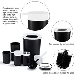 DUFU Bathroom Accessories Set 6 Piece Bath Ensemble Set with Trash Can, Toilet Brush Set, Toothbrush Holder, Tumbler, Soap Dish, Soap Dispenser for Decorative Countertop and Housewarming Gift(Black)