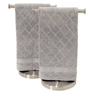 sparkles home rhinestone hand towel with x pattern, set of 2, gray