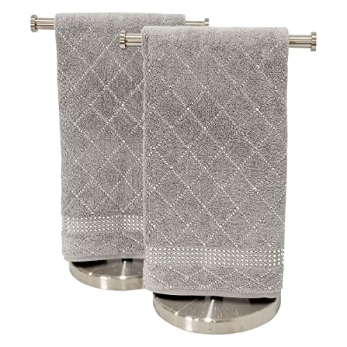 Sparkles Home Rhinestone Hand Towel with X Pattern, Set of 2, Gray