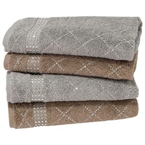 Sparkles Home Rhinestone Hand Towel with X Pattern, Set of 2, Gray