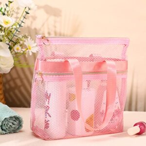 Woanger 6 Pieces Mesh Shower Caddy Portable Travel Shower Caddy Bag Quick Dry Gym Mesh Shower Tote with Zipper Lightweight Pink Shower Bag for Swimming Sports Camp Shopping College Dorms