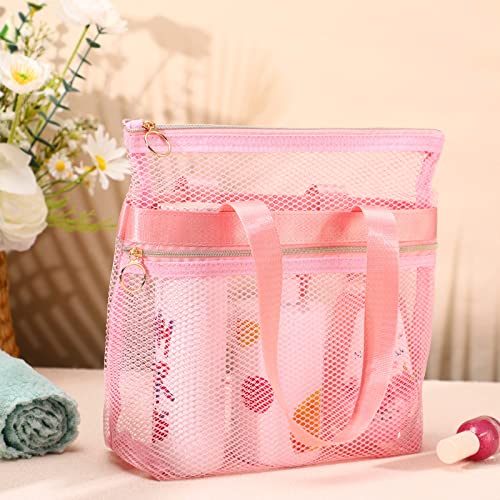 Woanger 6 Pieces Mesh Shower Caddy Portable Travel Shower Caddy Bag Quick Dry Gym Mesh Shower Tote with Zipper Lightweight Pink Shower Bag for Swimming Sports Camp Shopping College Dorms