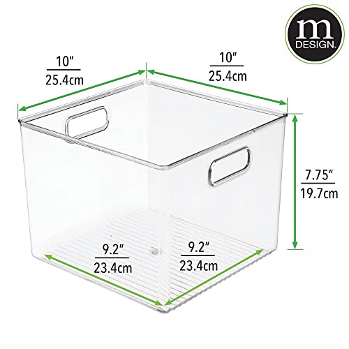 mDesign Plastic Deep Home Storage Organizer Basket Bin with Handles for Cube Furniture Shelving in Office, Closet, Bedroom, Laundry Room, Nursery, Kids Toy Room Shelf - Ligne Collection, 2 Pack, Clear