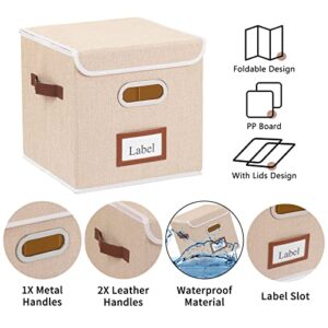 Yawinhe 2 Packs Storage Boxes, 11 x 11 x 11 Inch Storage Cubes, Storage Bins Organizer Containers with Dual Leather Handles for Home Bedroom Closet Office (Beige, 2-Pack)