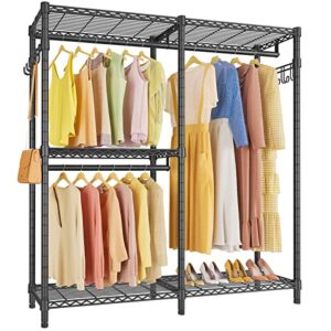 vipek v4 garment rack bedroom armoires compact freestanding closet storage organizer, portable wardrobe closet heavy duty clothes rack metal clothing rack with 3 hanging rods & 2 side hooks, black