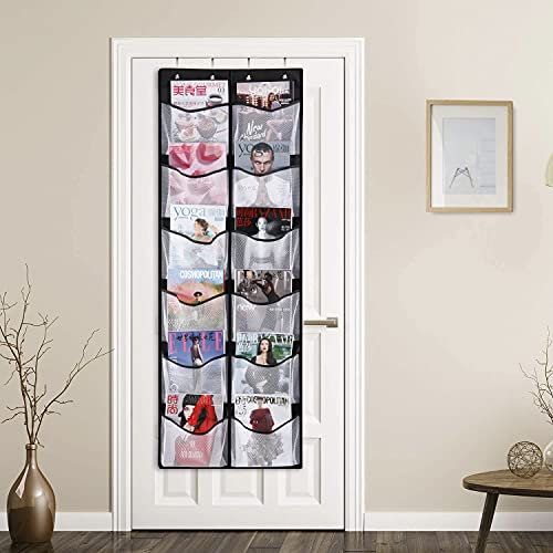 QWKIT Over The Door Shoe Organizer, 12 Extra Large Mesh Pockets Hanging Shoe Organizer,Closet Organizers and Storage Hanging, Over The Door Shoe Boots Rack with 4 Metal Hooks (Black)