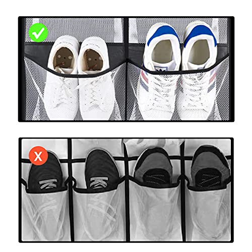 QWKIT Over The Door Shoe Organizer, 12 Extra Large Mesh Pockets Hanging Shoe Organizer,Closet Organizers and Storage Hanging, Over The Door Shoe Boots Rack with 4 Metal Hooks (Black)