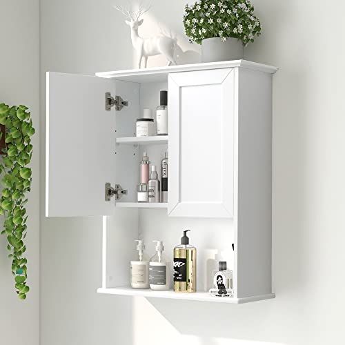 OONNEE White Bathroom Cabinet Wall Mounted Wooden Medicine Cabinets Above Toilet, Over Toilet Storage Cabinet, 23x29 Inch Hanging Bathroom Wall Cabinet with 2 Doors & Adjustable Shelf, Soft Hinge