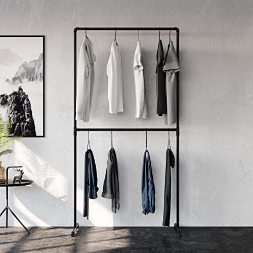 pamo Industrial Design garment rack - LAS- freestanding Coat Rack for Walk-In Wardrobe Wall I Clothes Rack Made of Black Sturdy Pipes freestanding from Water Pipes