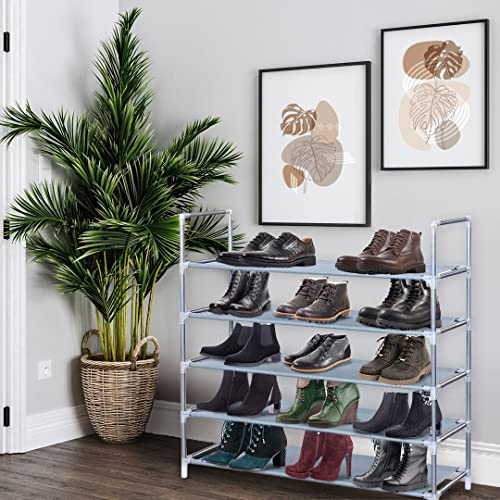 Halter 5 Tier Shoe Rack Organizer, Space Saving, Easy Storage Shoe Organizer Stand for Closets, Entryways and Bedrooms- Grey