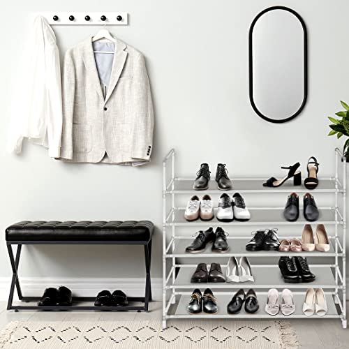 Halter 5 Tier Shoe Rack Organizer, Space Saving, Easy Storage Shoe Organizer Stand for Closets, Entryways and Bedrooms- Grey