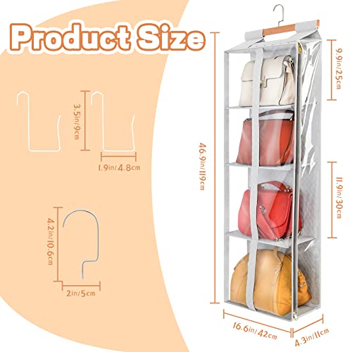 Msoesticc.dl Clear Hanging Handbag Purse Organizer with Zipper, Dustproof Hanging Closet Purse Organizer Space Saving Tote Bage Purse Storage Holder for Closet Wardrobe - 4 Easy Access Pockets (Grey)