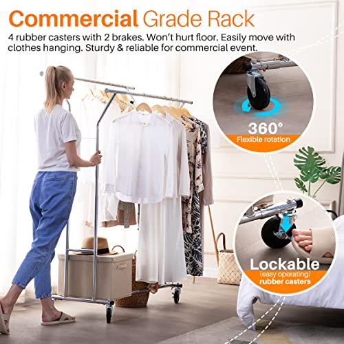 HOKEEPER 330 Lbs Double Clothing Garment Racks Commercial Rolling Clothes Rack for Hanging Clothes Heavy Duty Portable Collapsible Chrome