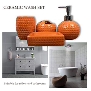 bbruriy 4-Pieces Orange Ceramic Bathroom Decor Accessory Set Includes Soap Lotion Dispenser,Soap Dish,Cup and Toothbrush Holder