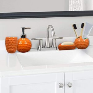 bbruriy 4-Pieces Orange Ceramic Bathroom Decor Accessory Set Includes Soap Lotion Dispenser,Soap Dish,Cup and Toothbrush Holder