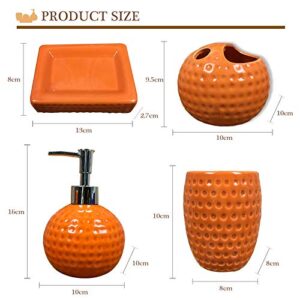 bbruriy 4-Pieces Orange Ceramic Bathroom Decor Accessory Set Includes Soap Lotion Dispenser,Soap Dish,Cup and Toothbrush Holder