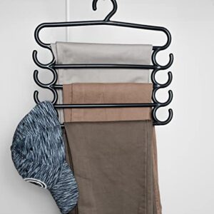 GERACEL SPACE SAVING SAVER HANGER TROUSER PANT HANGER JEANS SCARF LEGGINGS HOLDER 5 LAYER BAR MULTILAYERS ORGANIZATIONAL NONSLIP RACK HANGERS WARDROBE STORAGE CLOTHING ORGANIZER TIE HANGER (BLACK, 12)